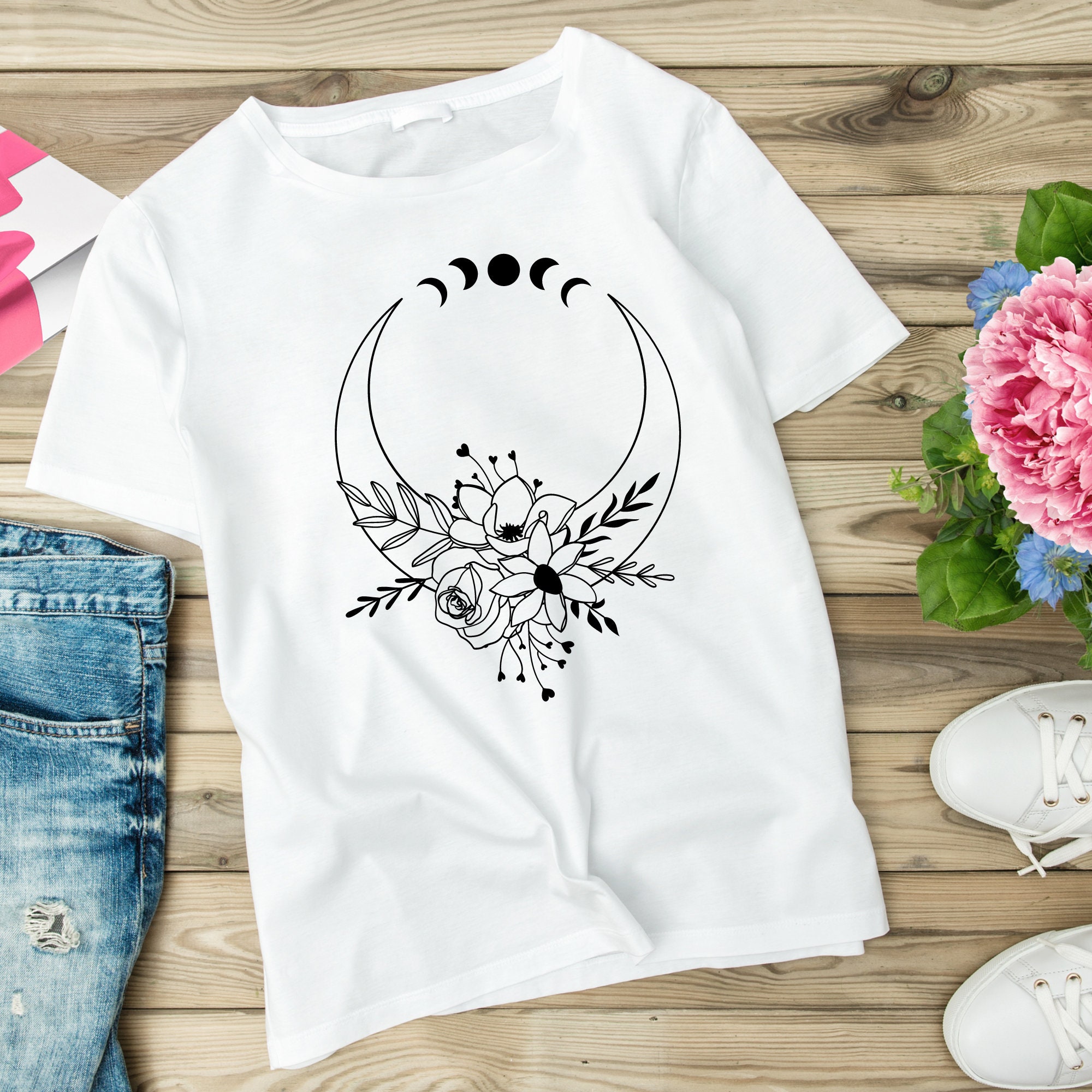 Floral Moon Svg Bundle Moon With Flowers Svg Dxf Png Jpg - Etsy