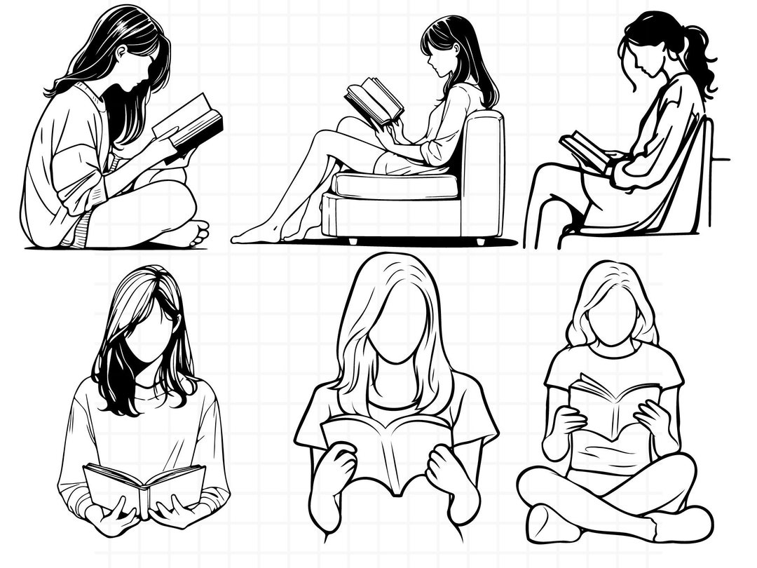 Girl Reading Book Svg\ Book Art\ Reading Book Svg\ Girl With Books ...