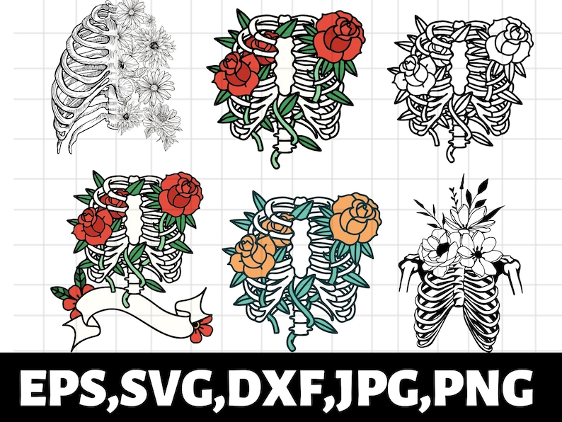 Floral Ribcage SVG Rib Cage SVG Skeleton SVG Gothic Shirt Vinyl Stencil ...