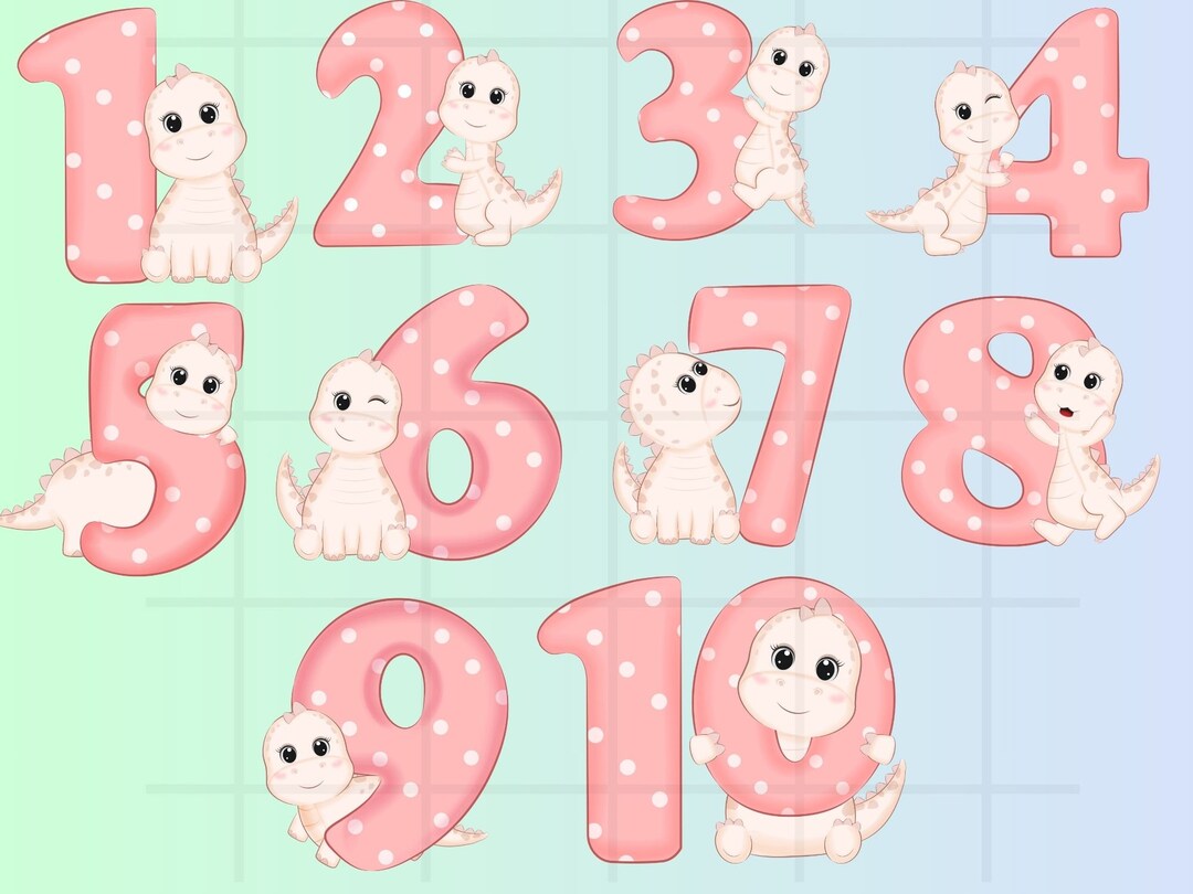 Dinosaur Numbers Pink Dino Birthday Numbers\ Trex Numbers Dinosaur ...