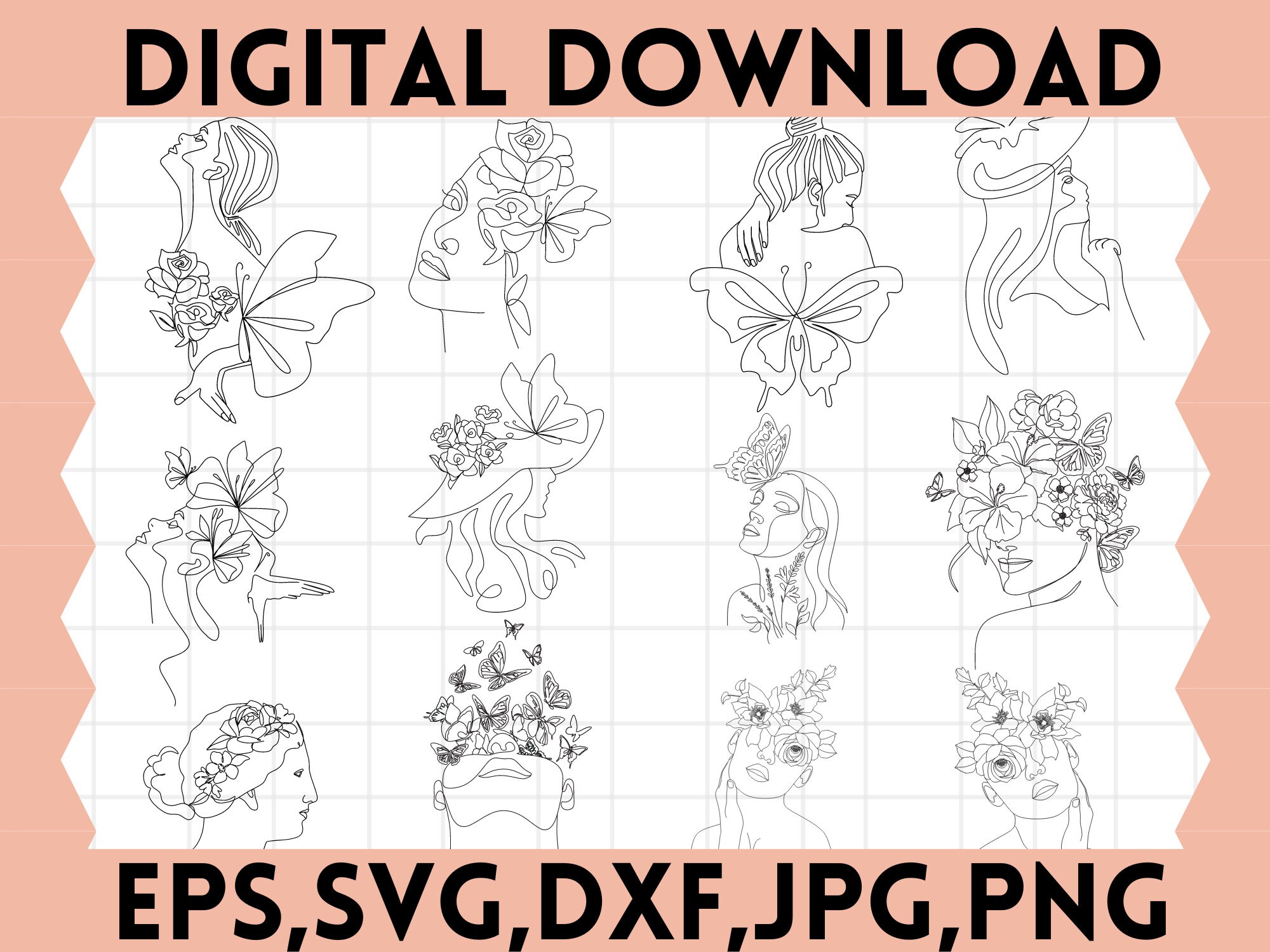 Line Art Women SVG Bundle Floral Women Svg flowers Svg for - Etsy