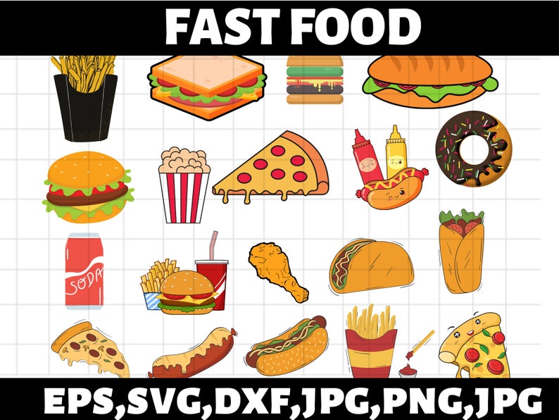 Food Svg Bunde Fast Food Clipart Junk Food Hamburger Hot Dog Party Kids ...