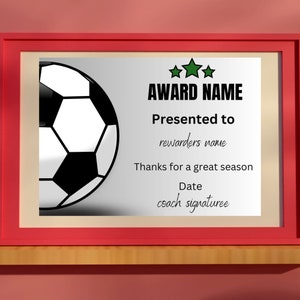 Soccer Award Certificate Editable Canva Template\ Printable Award End ...