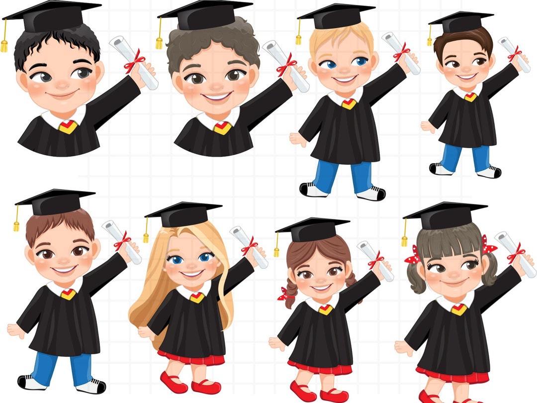 Graduation Kid Clipart\ Vector Preschool\ Students\ Diploma\ Graduation ...