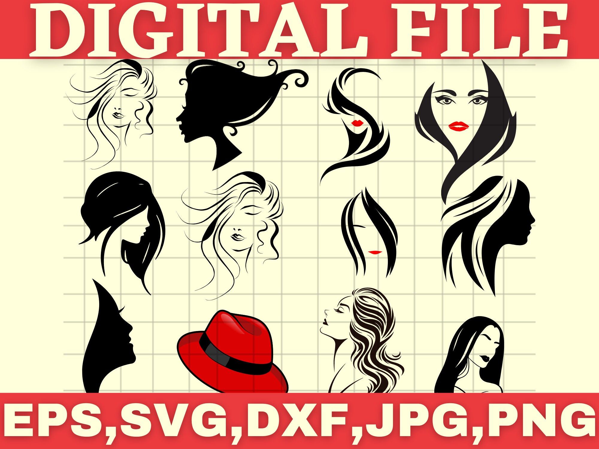 Woman SVG Hat SVG Eyelash SVG Hair Svg Face Svg Female Svg Bundle for ...