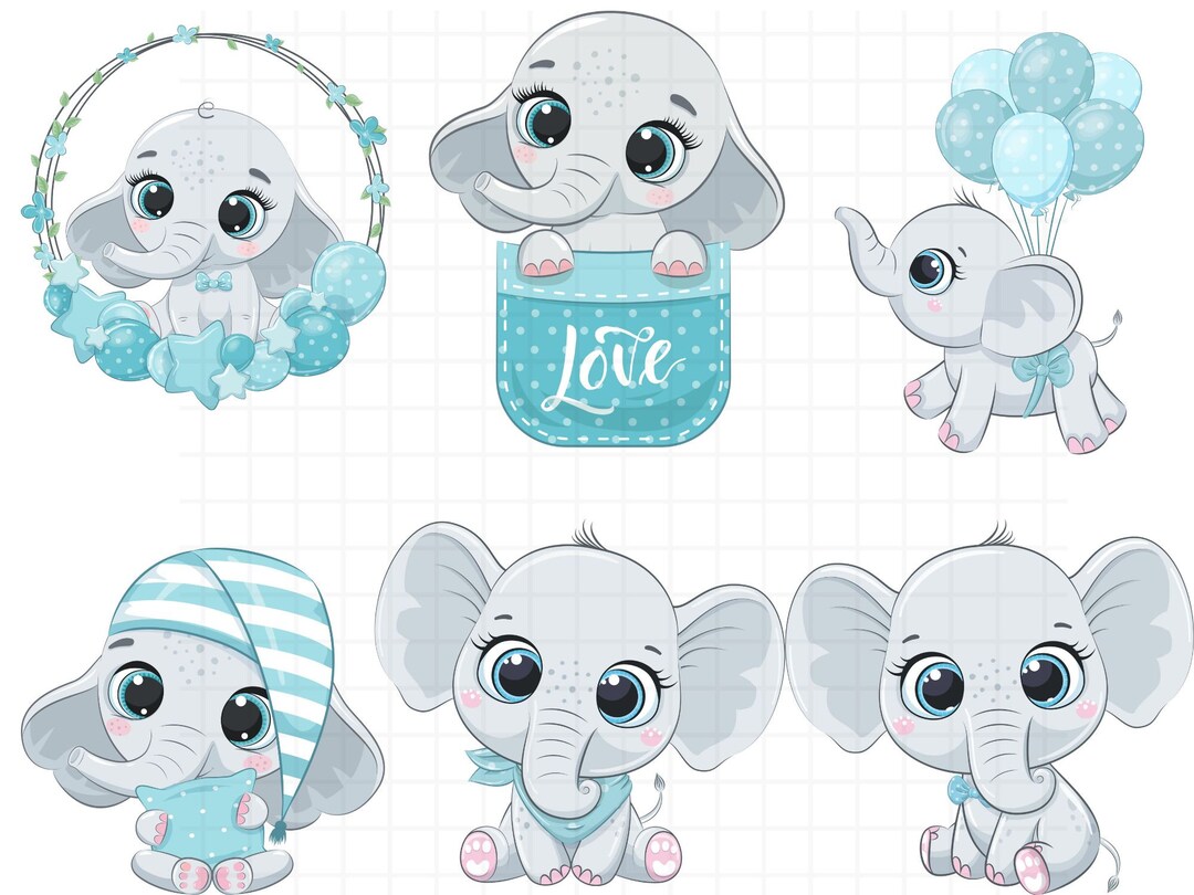 Cute Elephant Clipart\ Watercolor Baby Girl Elephant Illustration\ Cute ...