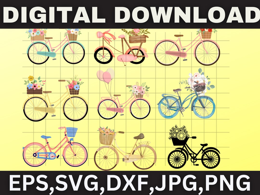 Floral Bicycles Clipart Set\ VINTAGE BICYCLE in SVG\ Cycling Svg ...