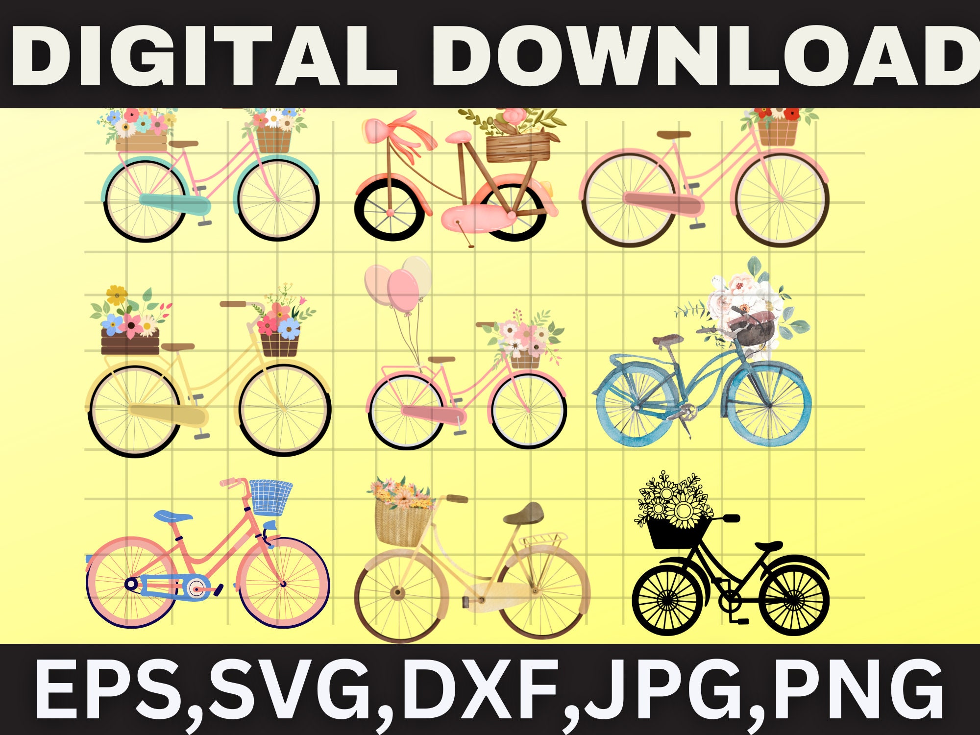 Floral Bicycles Clipart Set VINTAGE BICYCLE in SVG Cycling Svg Travel ...