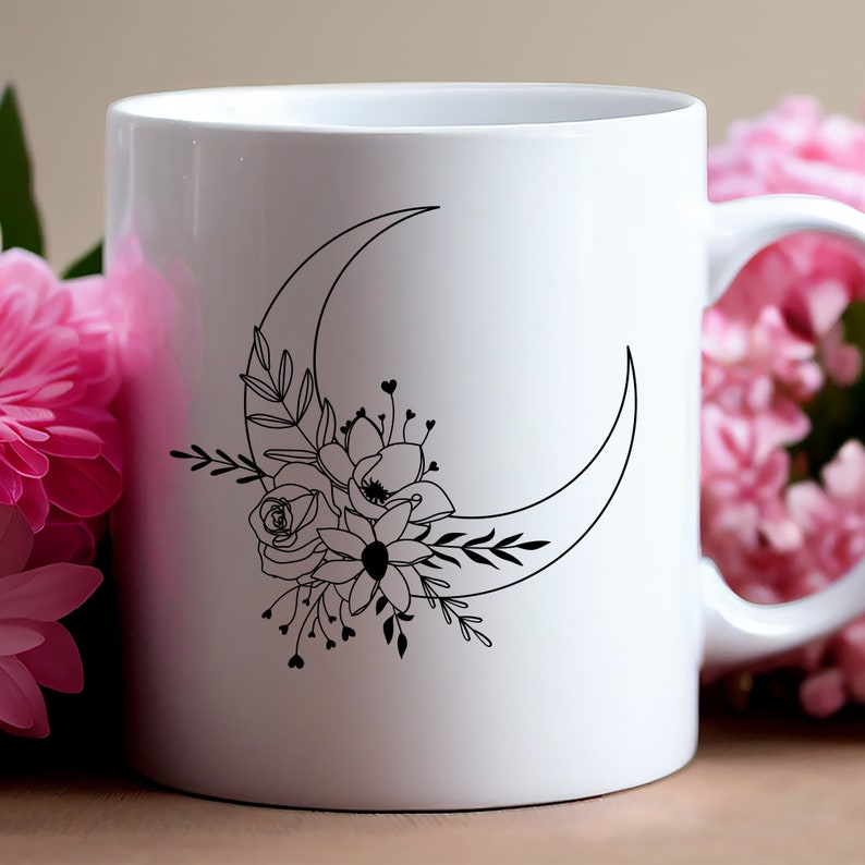 Floral Moon Svg Bundle Moon With Flowers Svg Dxf Png Jpg - Etsy