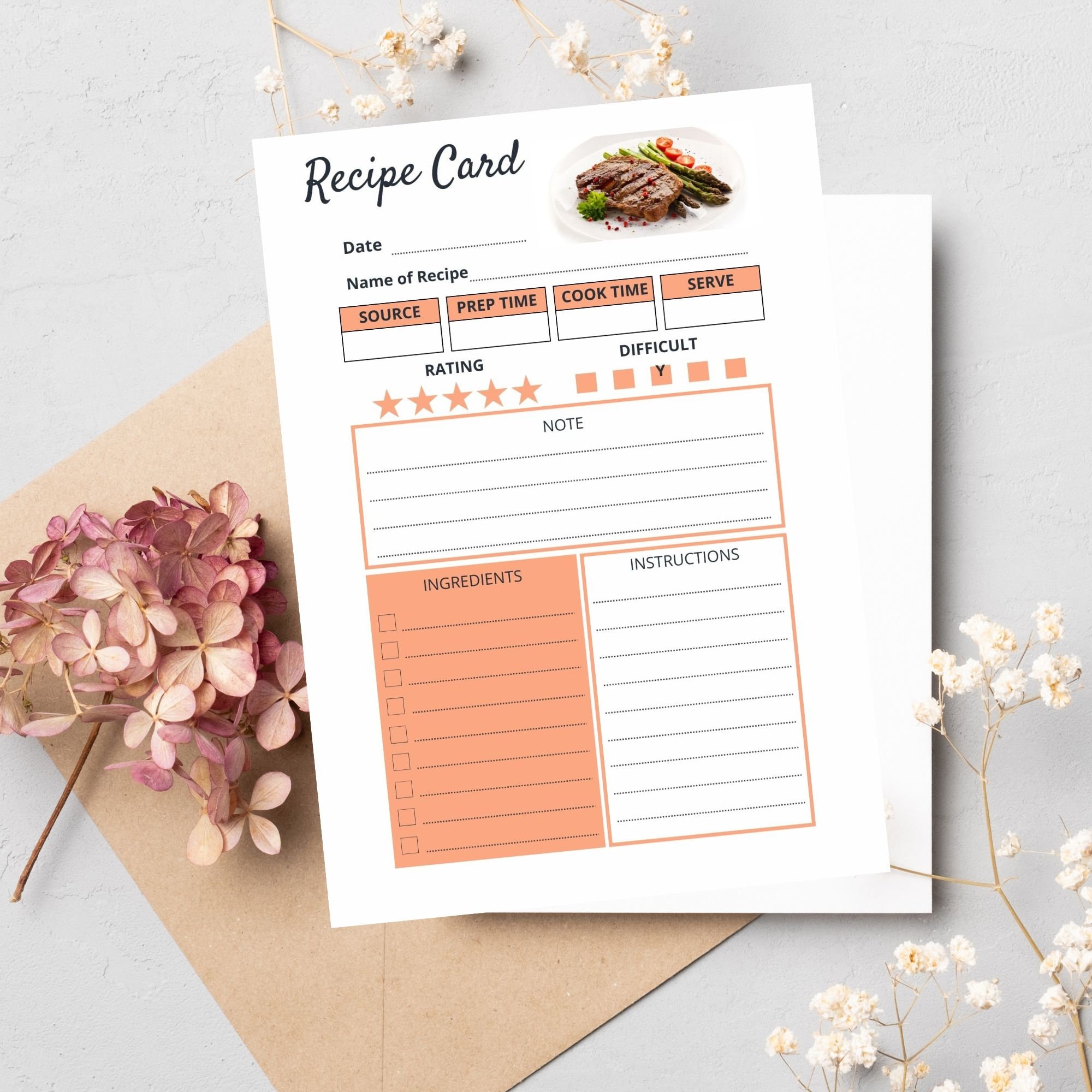 Recipe Card Template Minimal Recipe Card Template Recipe - Etsy