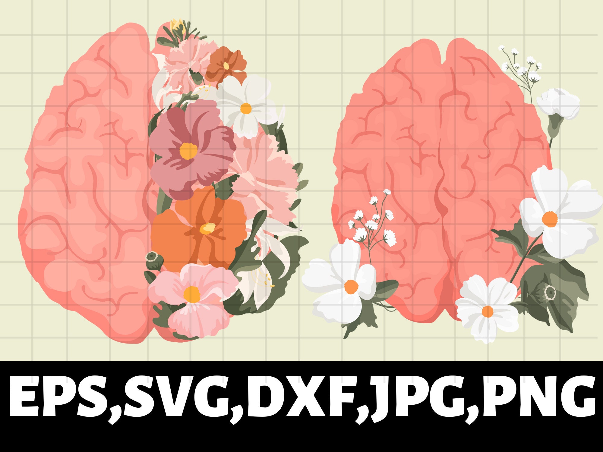 Mental Health Svg Flower Brain Svg Wildflower Svg Human Brain Clipart