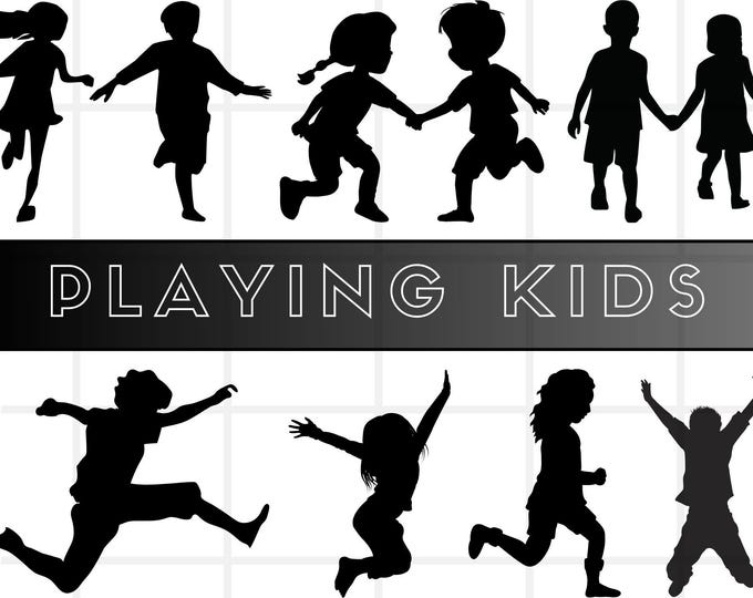 SVG Children Playing, Silhouettes Digital Clipart, Files Eps, Jpg ...