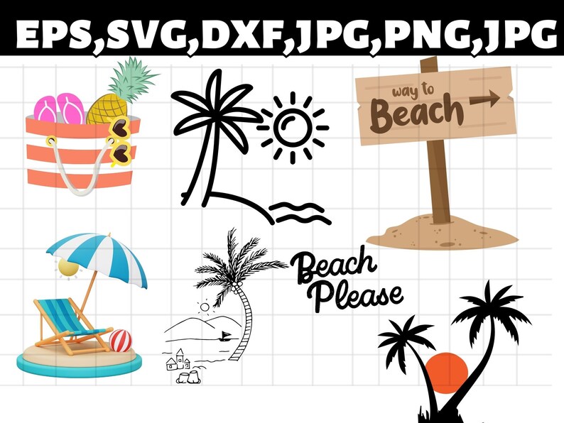BEACH SVG Bundle SUMMER Svg Beach Clipart Summer Cut Files for Cricut ...