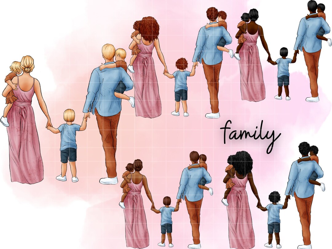 Family Clipart Bundle\ Mom\ Dad\ Kids\ PNG Files\ Family Portrait ...