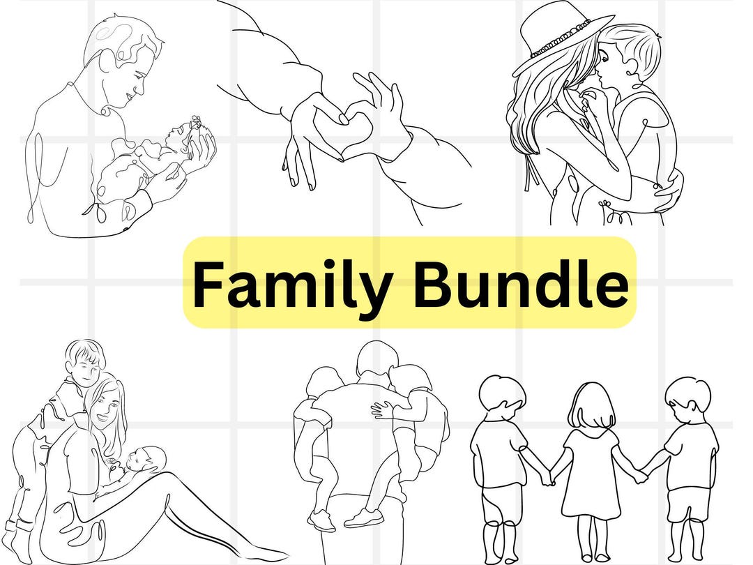 Family of Line Art\ Daughter\ Son\ Boy Girl\ Twins\ Siblings\ Mother ...