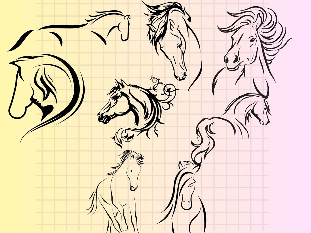 Horse Line Art\ Horses Line Drawing\ Line Digital File\ Laser Cutting ...