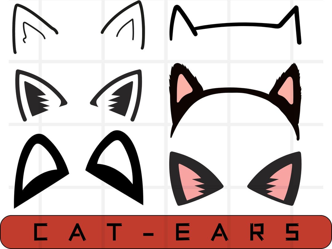Cat Ears Line Drawing Bundle\ Cat Breeds Ears\ Kitten Svg\ Line Drawing ...