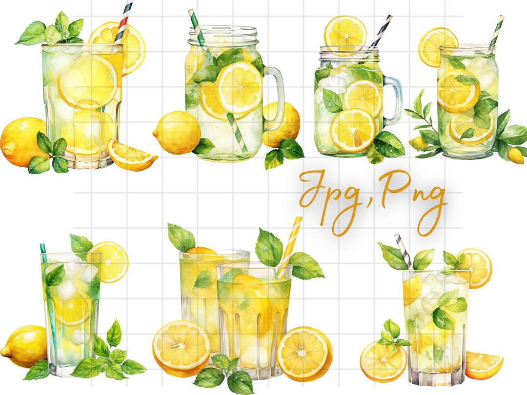 Watercolor Lemonade Clipart\ Summer Drink\ Lemon Beverage\ Citrus ...