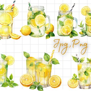Watercolor Lemonade Clipart\ Summer Drink\ Lemon Beverage\ Citrus ...