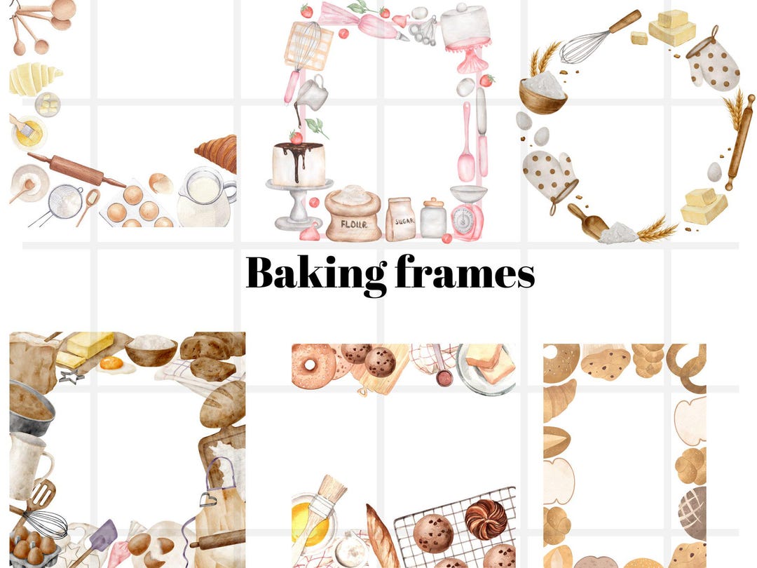 Watercolor Baking Frames\ Hand Painted Kitchen Clipart\ Planner ...