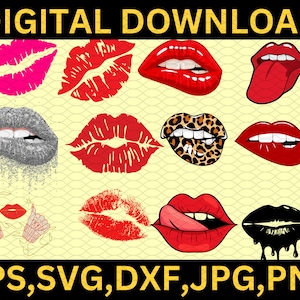 Lips Svg Red Lips Svg Bundle Kiss Svg American Lips Svg Kiss Desig Cricut and Silhouette Instant ...