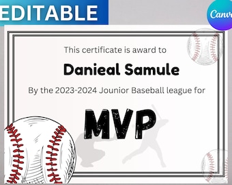 Editable Baseball Award Certificate Bundle - Etsy