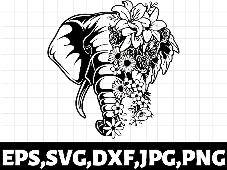 Floral Elephant Svg File\ Elephant Svg\ Flowers Elephant Svg\ Floral ...