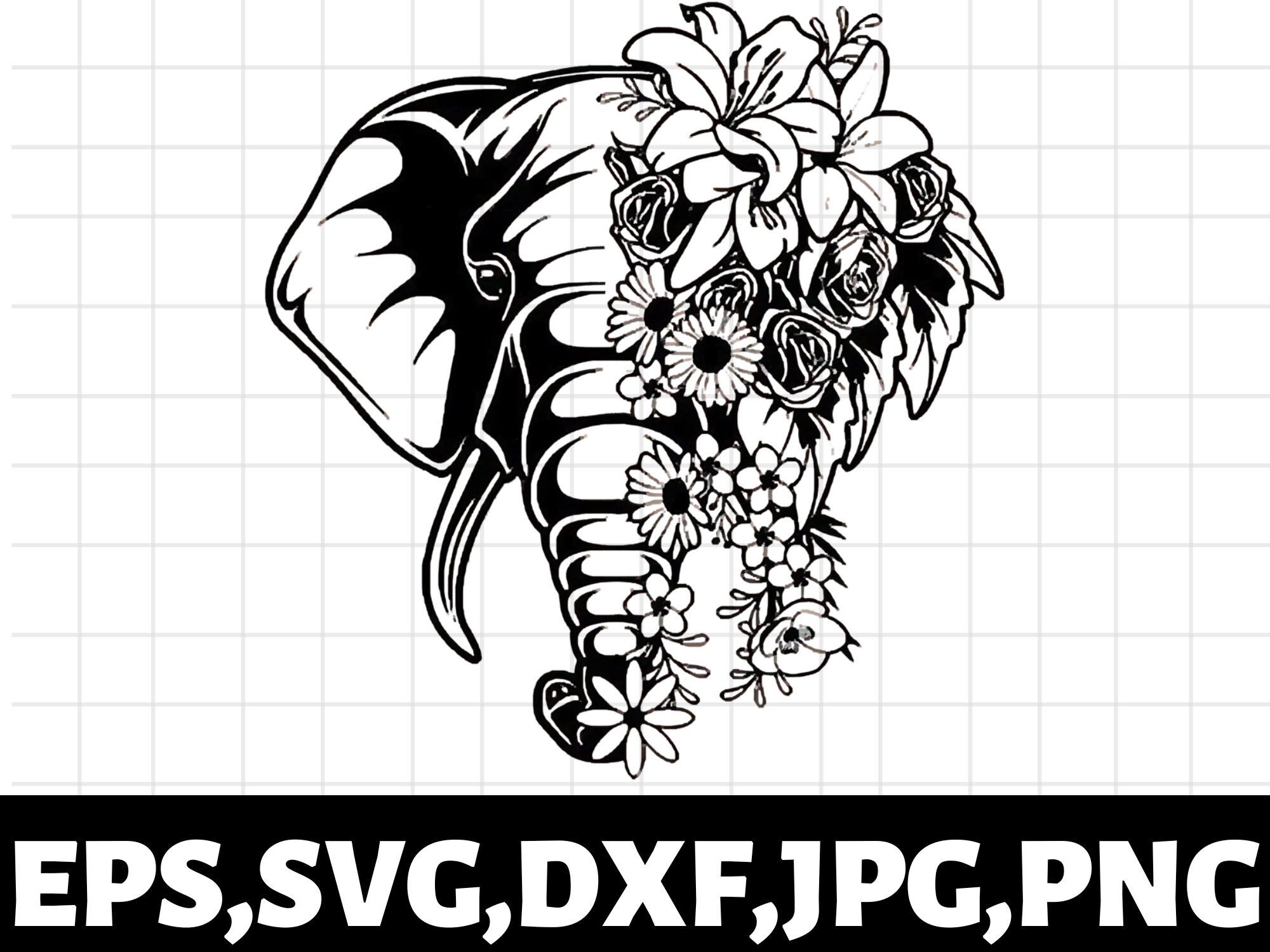 Floral Elephant Svg File Elephant Svg Flowers (Download Now) - Etsy