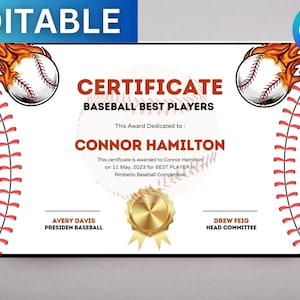 Editable Baseball Award Certificate Bundle\ Canva Template\ Team Party ...
