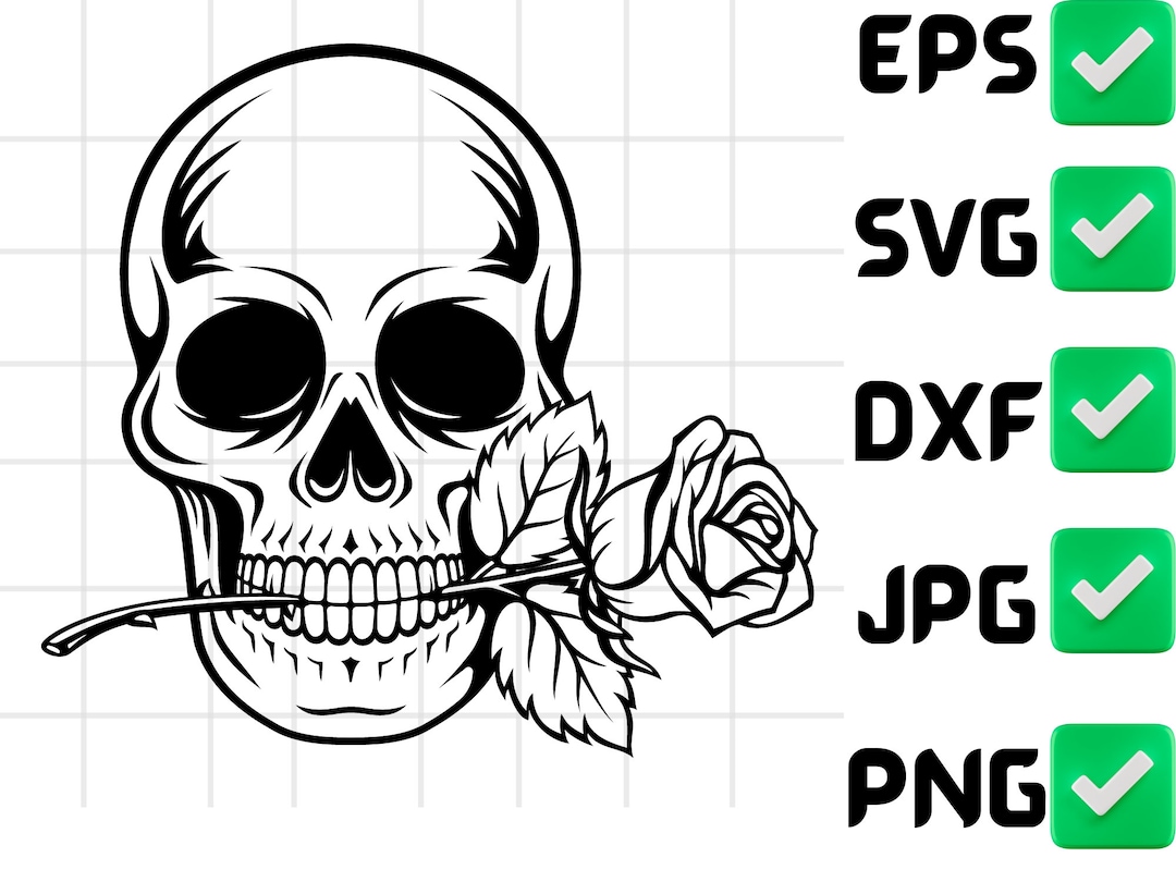 Skull Rose SVG\ Skull Biting Rose SVG\ Skull T-shirt\ Rose Svg\ Skull ...