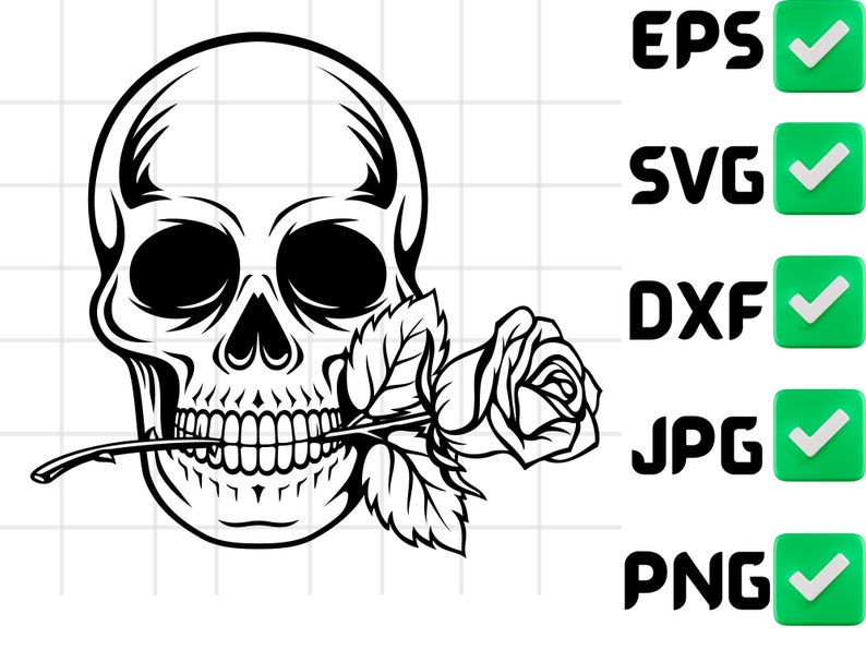 Skull Rose SVG Skull Biting Rose SVG Skull T-shirt Rose Svg Skull Svg ...