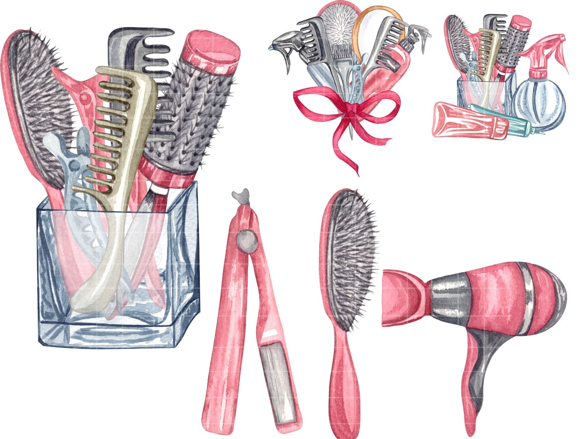 Hairdressing Watercolor Clipart Watercolor Hairdresser Clipart Beauty and Fashion Accessories ...