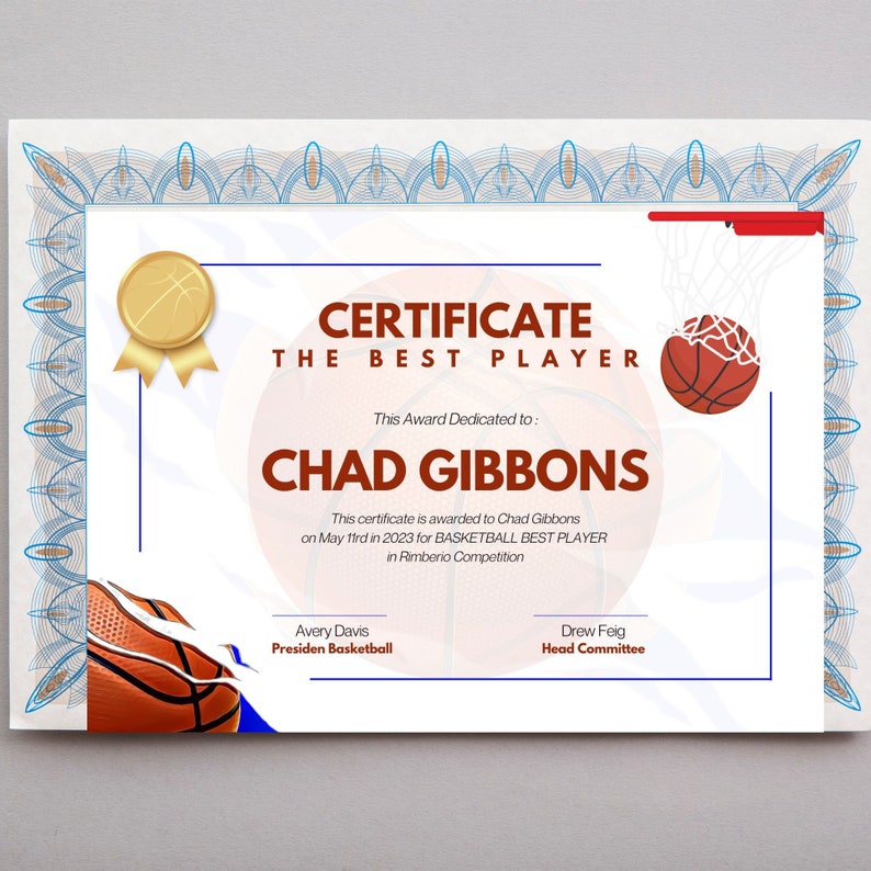 Basketball Award Certificate Editable Canva Template\ Printable Award ...