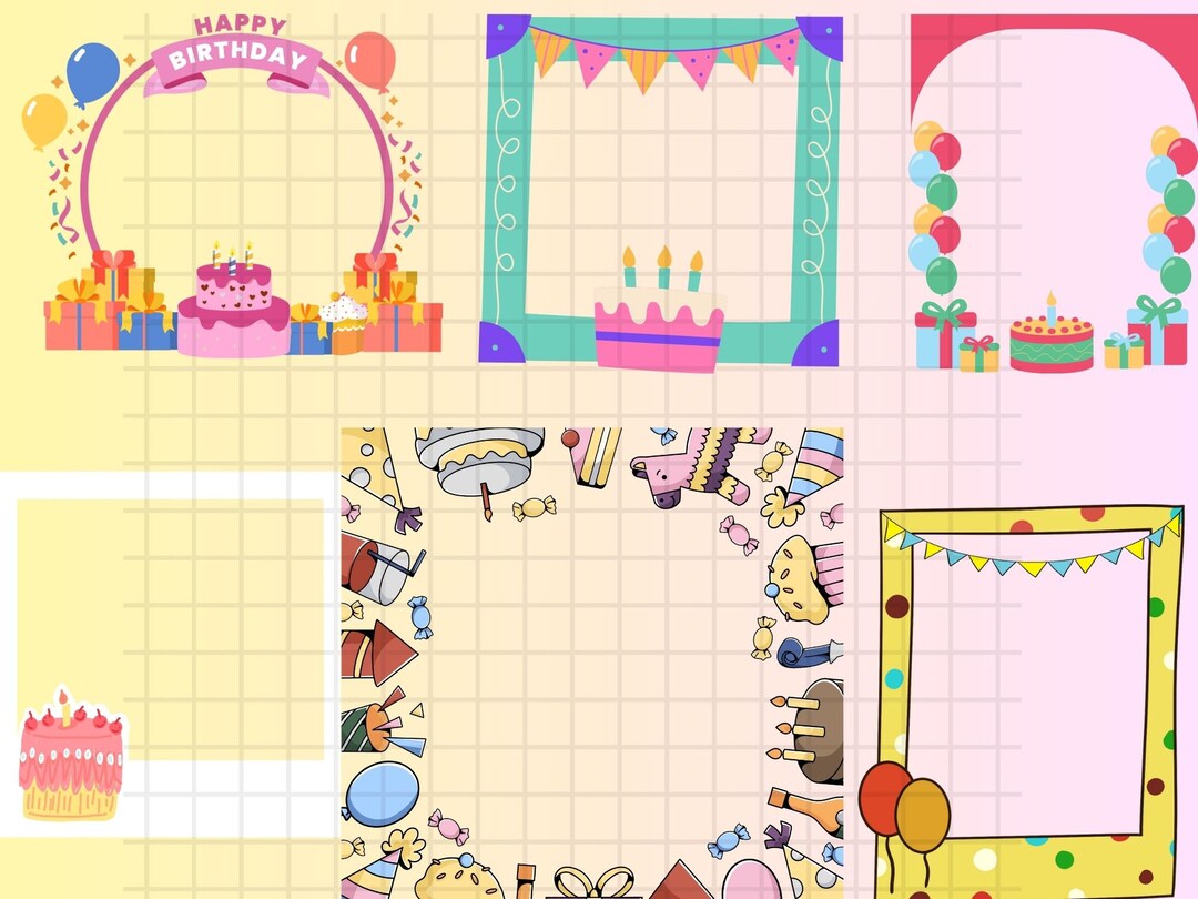Watercolor Birthday Party Borders\ and Frames Clipart Bundle of ...