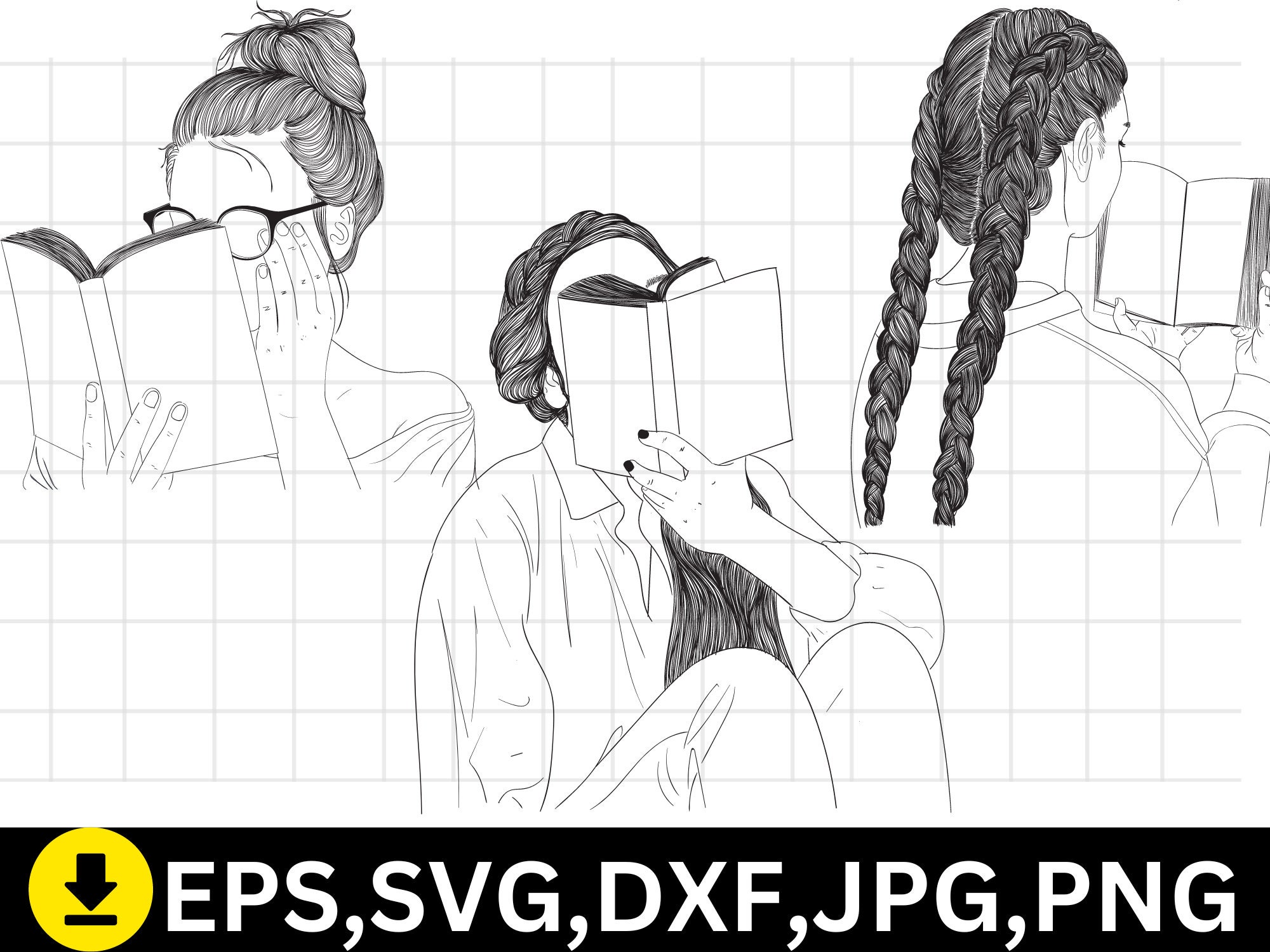 Girl Reading Book Svg Book Art Reading Book Svg Girl With Books Woman ...