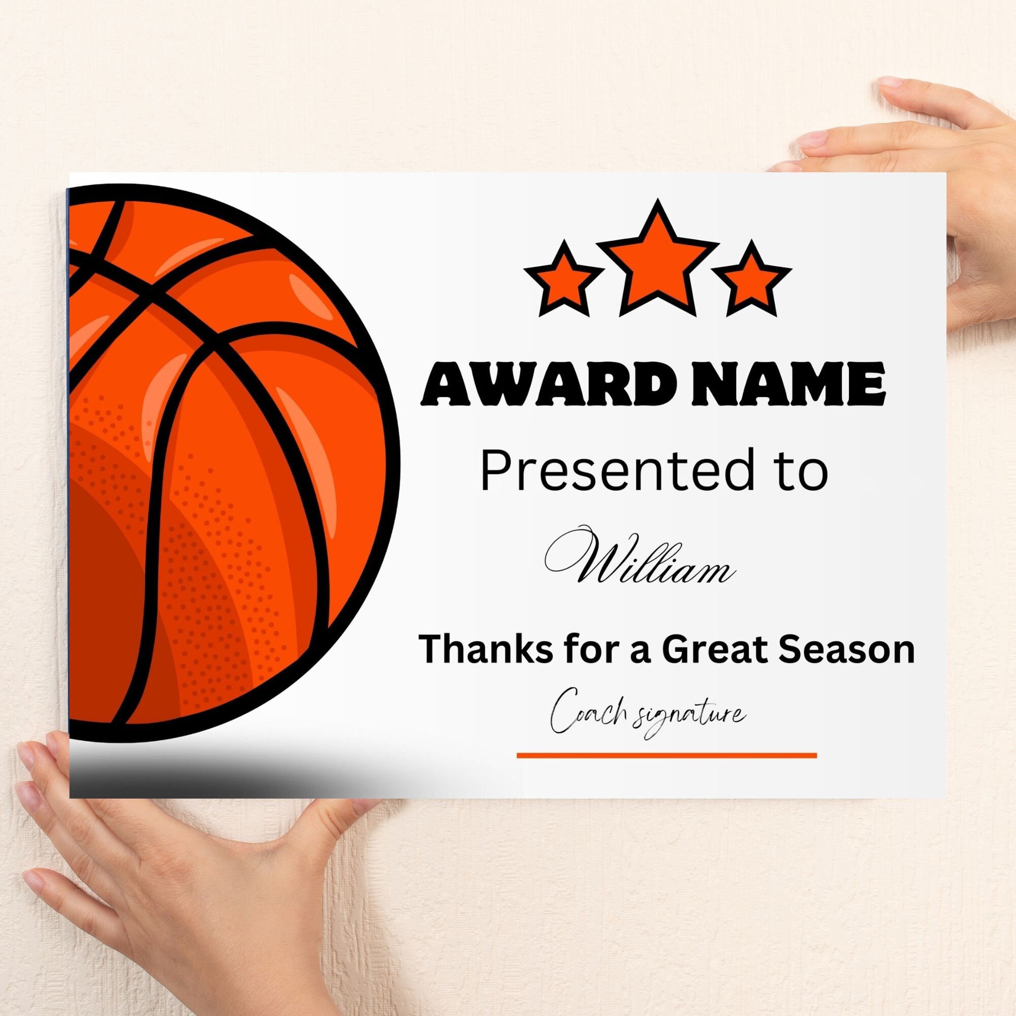 Basketball Award Certificate Editable Canva Template\ Printable Award ...