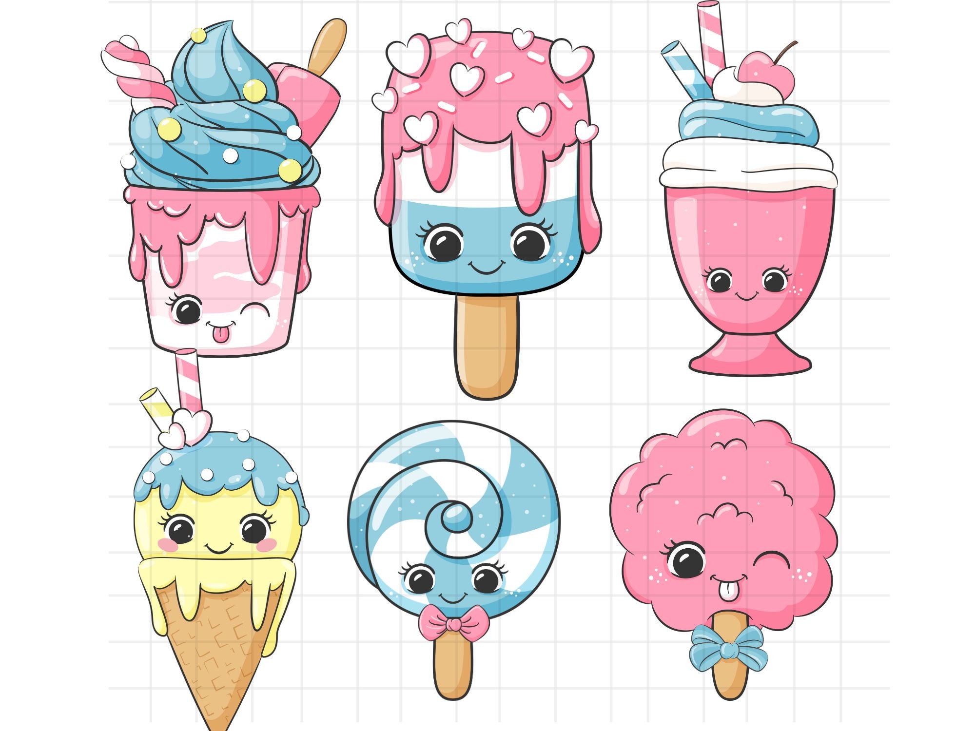 Kawaii Cute Ice Cream Png Bundle Kawaii Ice Cream And Lollies Clipartcute Cartoon Ice Cream