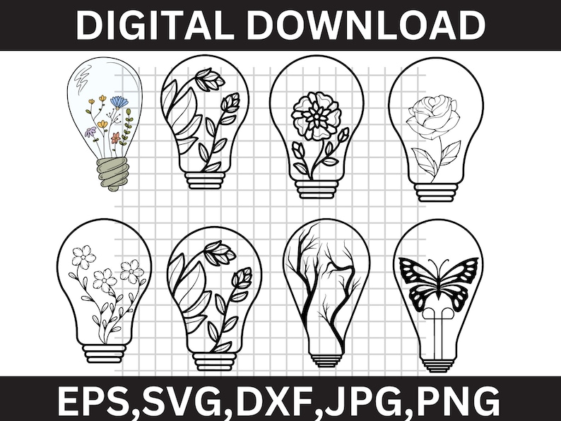 Floral Lightbulb SVG Flower Light Vector Lightbulb Clipart Lightbulb ...