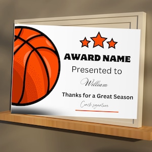 Basketball Award Certificate Editable Canva Template\ Printable Award ...
