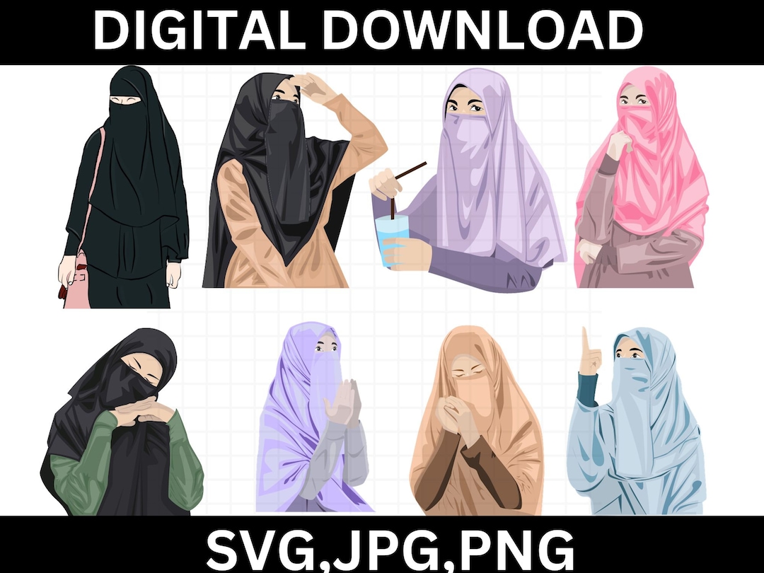Muslim Girls Clipart\ Muslim Woman Svg\ Beautiful Girl With Hijab PNG ...