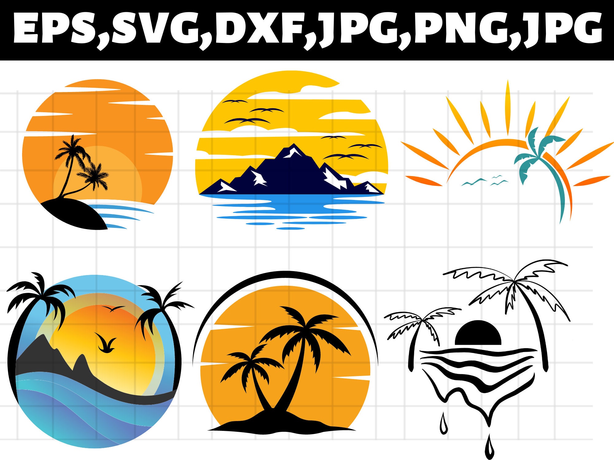 Beach Scene Svg Bundle Sunset Beach Svg Dxf Png Jpg Beach - Etsy