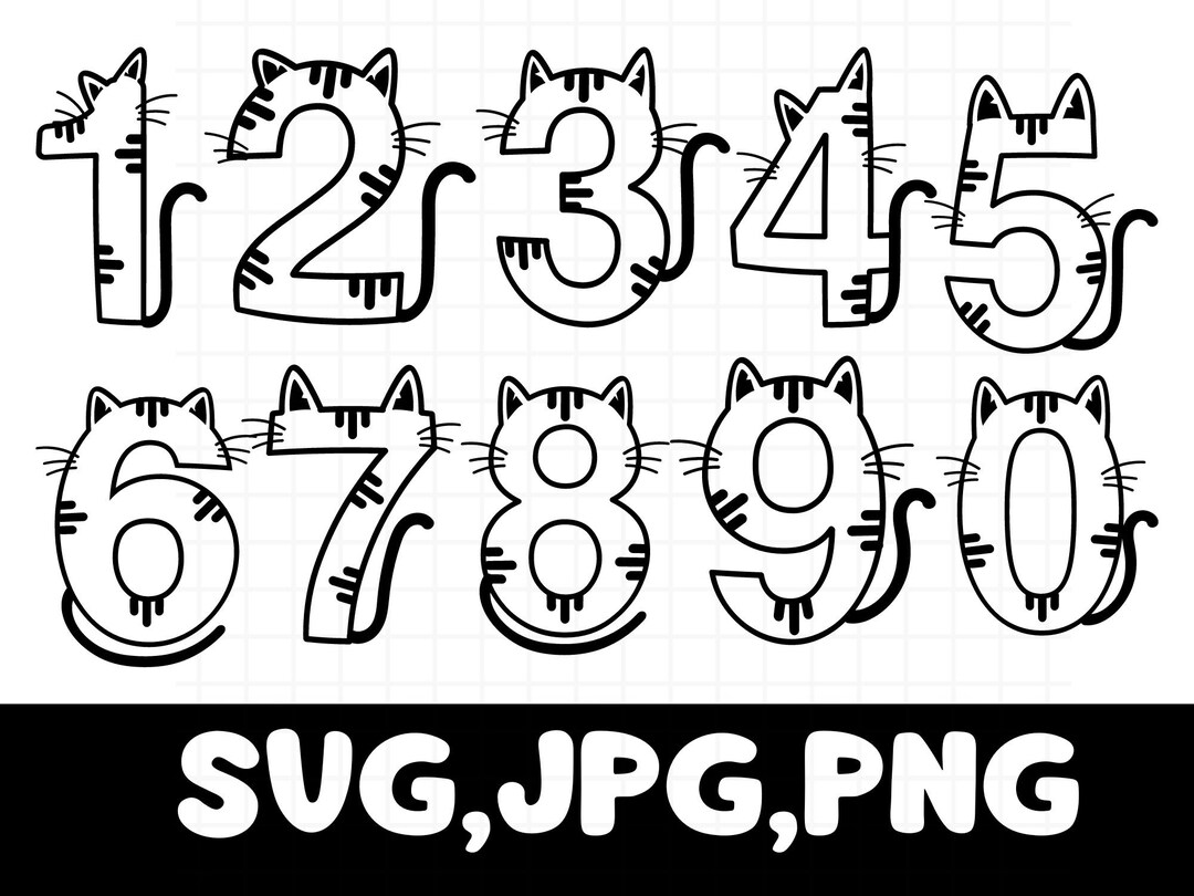 Cat Birthday Numbers\ Birthday SVG\ Ages Kitty\ Cut Files Party\ Kitten ...