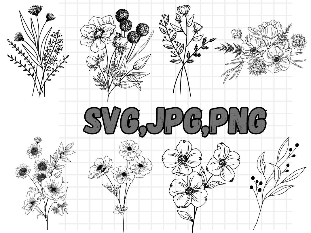 Floral SVG PNG\ Botanical Flowers\ Bouquets Bundle\ Floral SVG ...