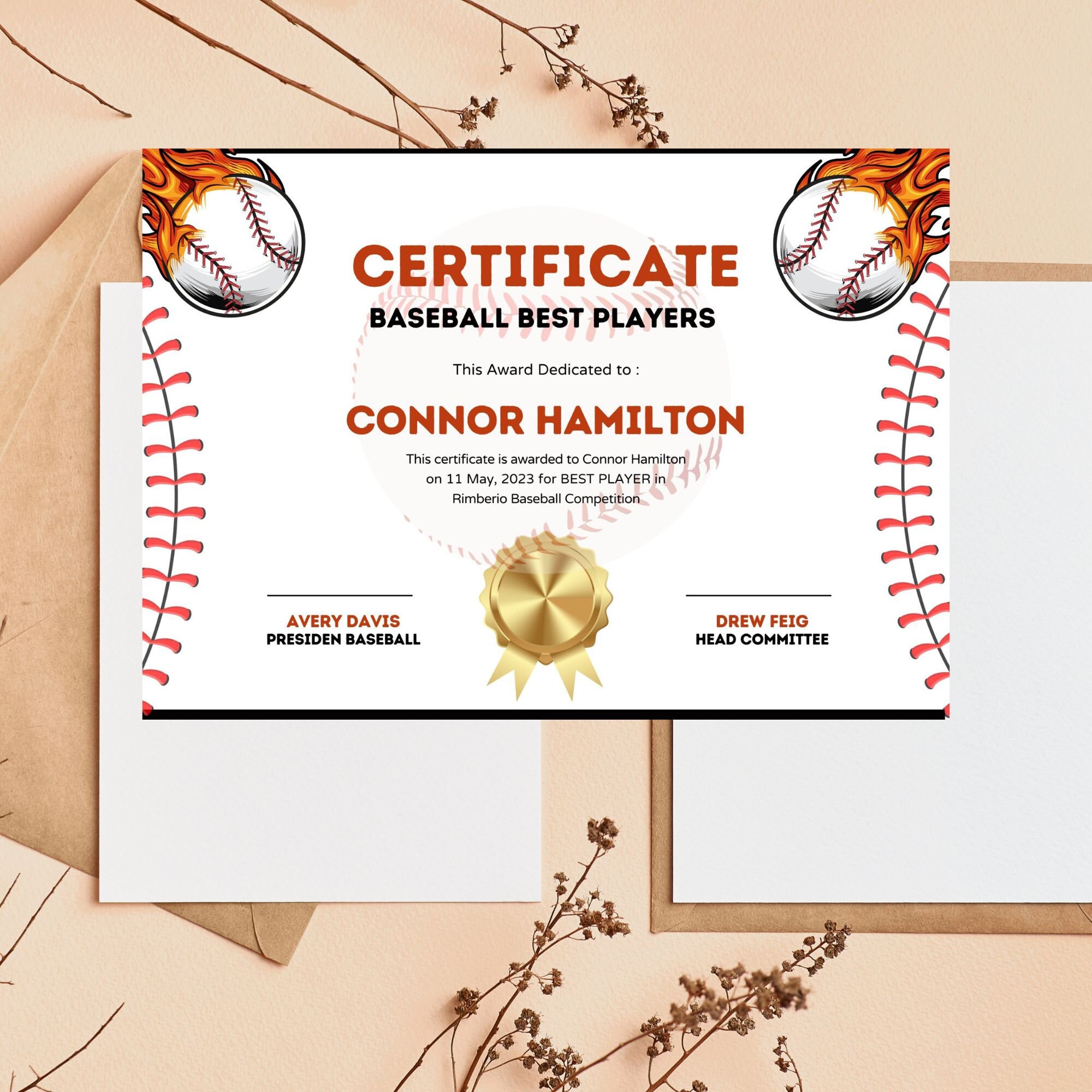 Editable Baseball Award Certificate Bundle\ Canva Template\ Team Party ...