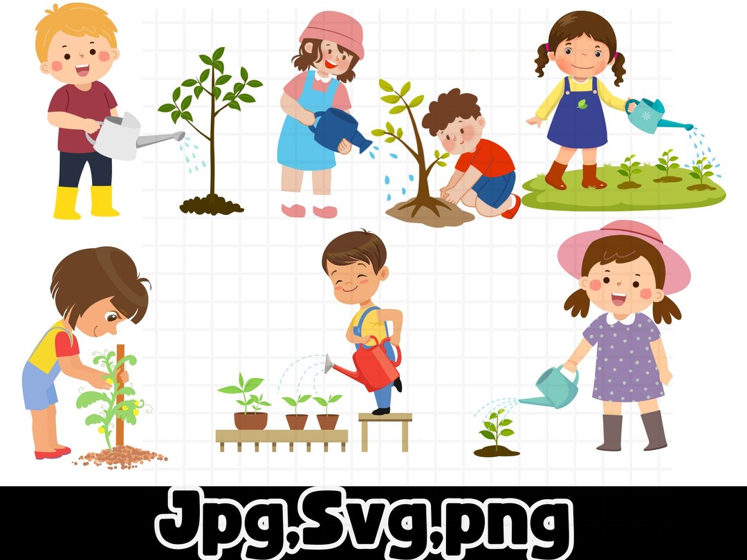 Little Kids Watering\ Cuttable Design PNG\ SVG & File for Silhouette ...