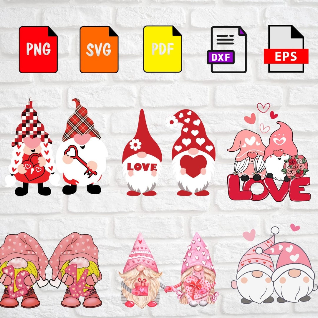 Valentine's Day Gnomes Digital DOWNLOAD PNG & SVG Gnomies Bundle Svg ...