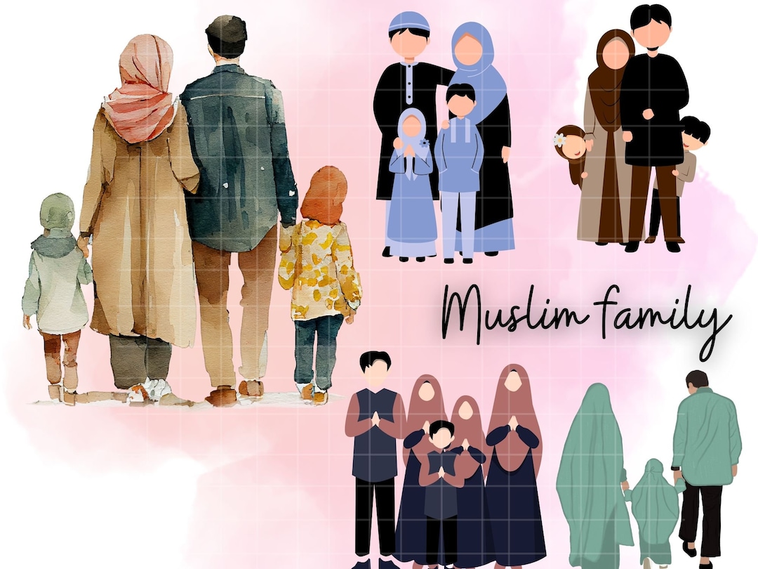 Muslim Family Clip Art Bundle\ Women\ Men\ Girls\ Boys\ Hajj & Umrah ...