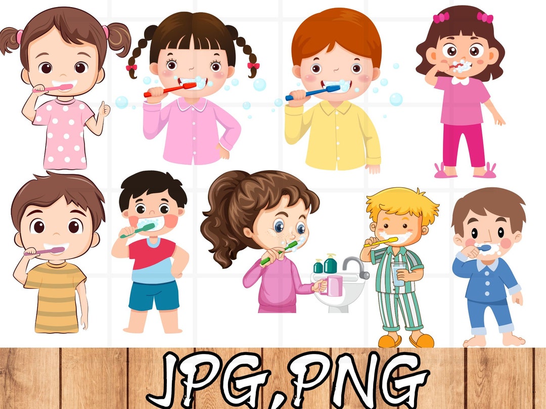 Children Brushing Their Teeth Cliparts\ Watercolor Clipart\ Kids ...