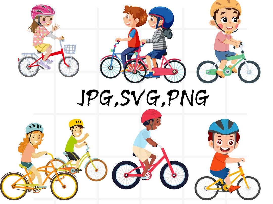 Cycling Kids on Bikes Clipart Bundle Cycling Stickers Png Kids Design ...