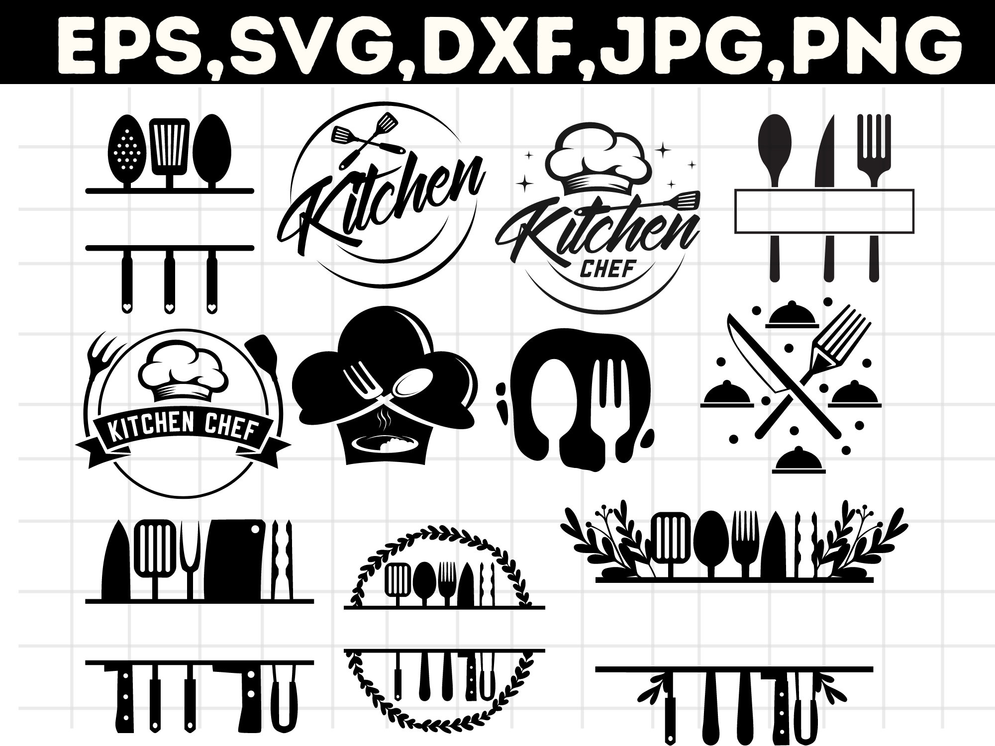 Kitchen Split SVG Frame Kitchen Sign Baking Monogram Cooking Chef Svg ...